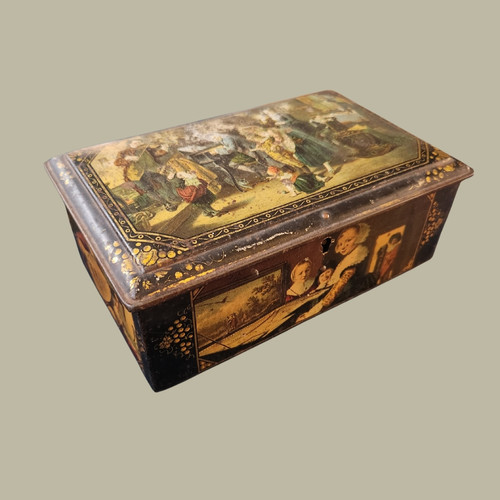 Antique Lithographed Tin Box with Dutch Golden Age Musical Scenes with ...