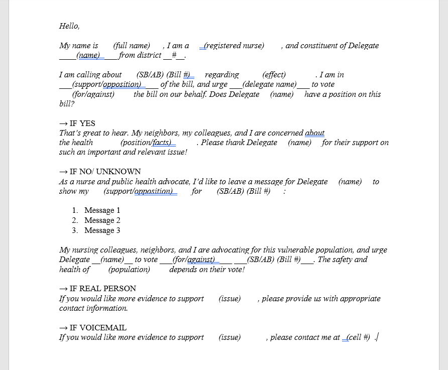 Templates & Scripts for Nursing Advocacy