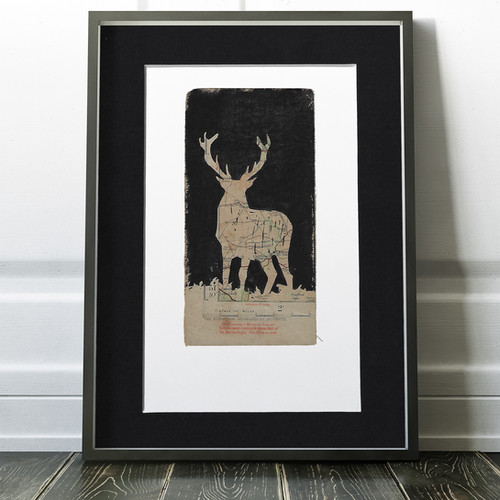 Stag - British Wildlife - Handmade linocut print on vintage map ...