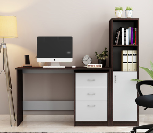 O45 adjustable study table with book shelves and 3 drawer | Woodrest