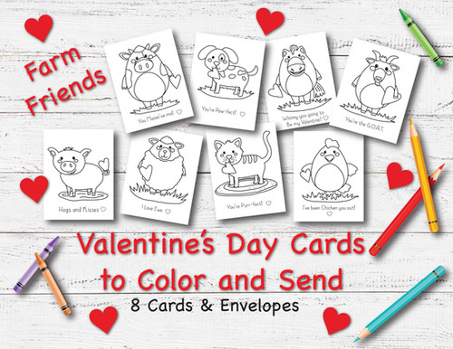 Farm Friends - Valentine's Day Cards to Color and Send | steinerstudio