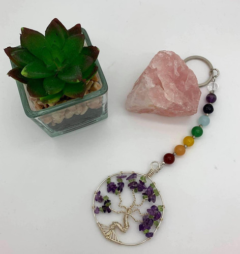 Tree of Life Keyring with Chakra Stones | Earthbound Holistics