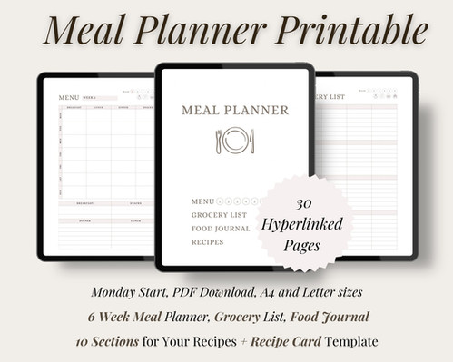Printable Meal Planner | Digital Meal Planning & Recipe Organizer (A4 ...