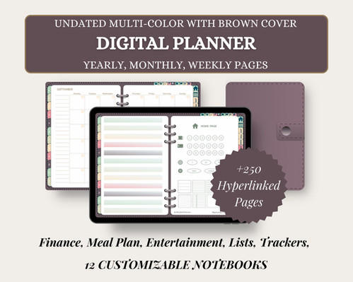 Undated Multi-Color Digital Planner (Brown Cover) | JMDigitalArtPlanners
