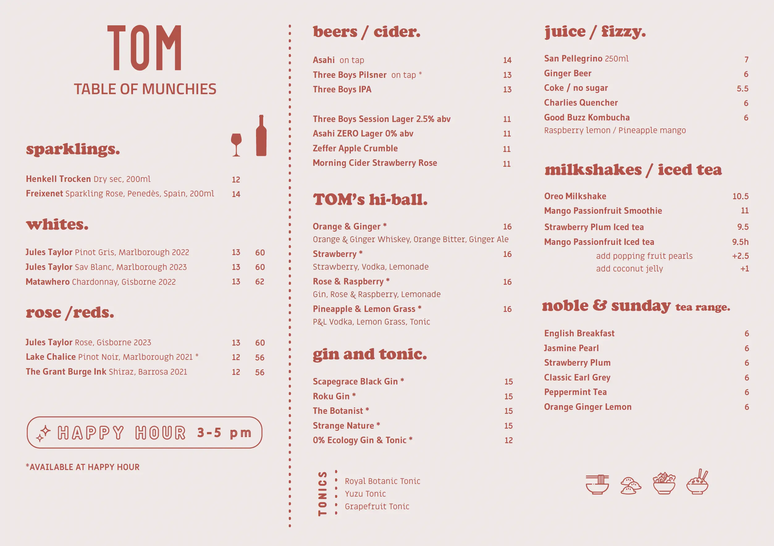 Menu | Table of Munchies | Merivale