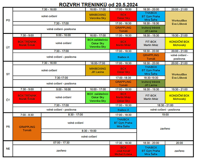 rozvrh | Sk Boxing Praha