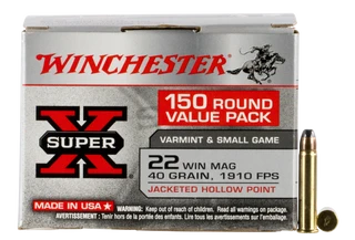 Winchester 22 WMR Ammunition Super-X X22MH 40 Grain JHP- Bulk Pack 150 ...