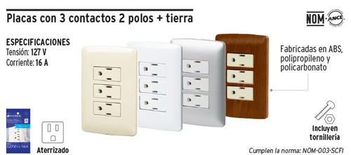 Placa con 3 contactos | FERRETERÍA"EL PROFE"