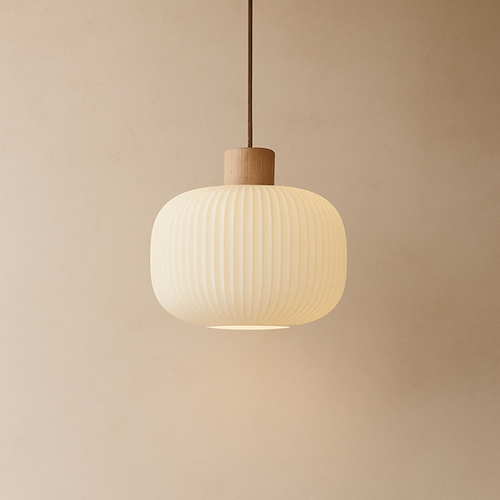 Hai | Wood and Milk Glass Pendant Light- Kitchen Lighting | Guild Manor