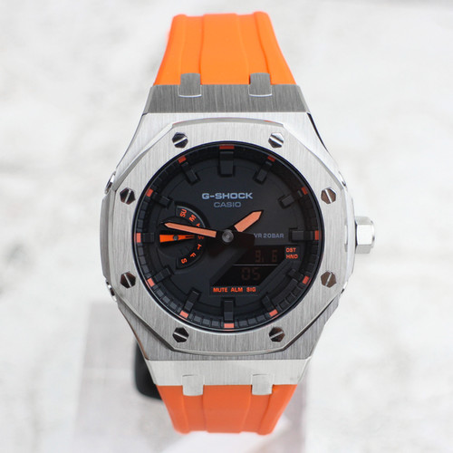 Casio G-Shock Ga-2100 Gen 5 Casioak Mod Stainless Steel Orange Rubber ...