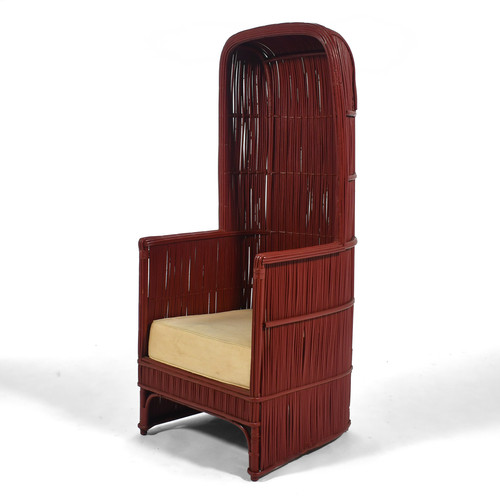 Vermilion Red Rattan Canopy Chair | pegboard-modern