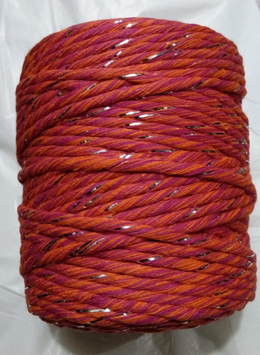 Single Strand Cotton+Silver Zari Macrame Thread | 4 mm | Rani Orange ...