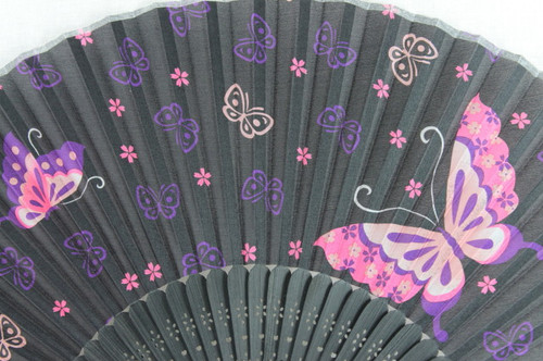 Silk Black Butterfly Hand Fan with Case -Handheld Folding Fan | raku.co.nz