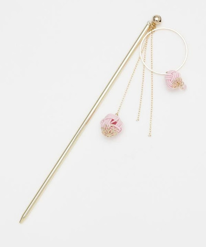 Silk Awaji-knot ball Kanzashi Hair Pin - Pink | raku.co.nz