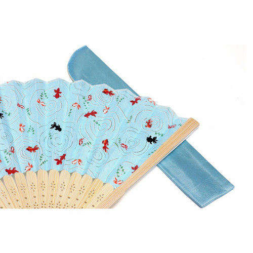 Handheld Folding Fan with case - Goldfish blue | raku.co.nz
