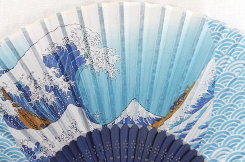 Silk Under the Wave off Kanagawa, Hokusai Hand Fan with Case -Handheld ...