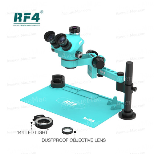 MICROSCOPE TRINOCULAIRE RF4 7050 PRO – ZOOM 7-50X BRAS ARTICULÉ 360° CAMÉRA 4K | AvenueMac