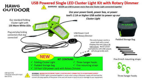 USB Powered Single Folding Cluster Light Kit with Dimmer | hawgoutdoor