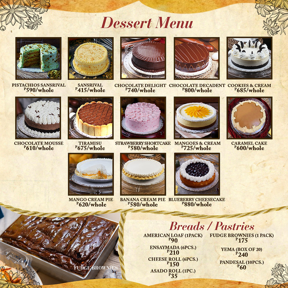 Dine-in Menu | sweetinspirations