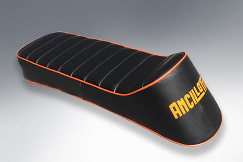LAMBRETTA ANCILLOTTI SLOPE BACK LONG BLACK SEAT ORANGE PIPING | TAFFSPEED