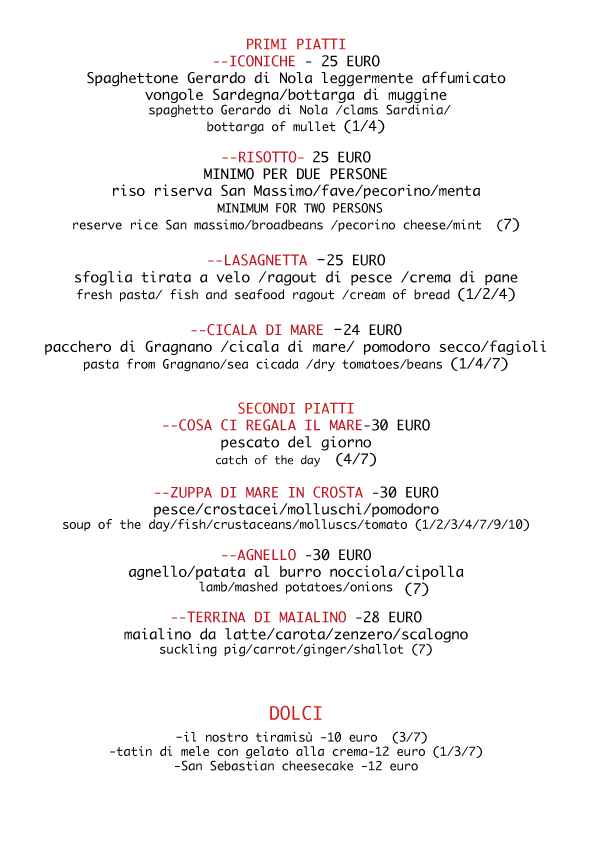 Menù alla carta | COMI107