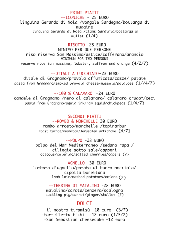 Menù alla carta | COMI107