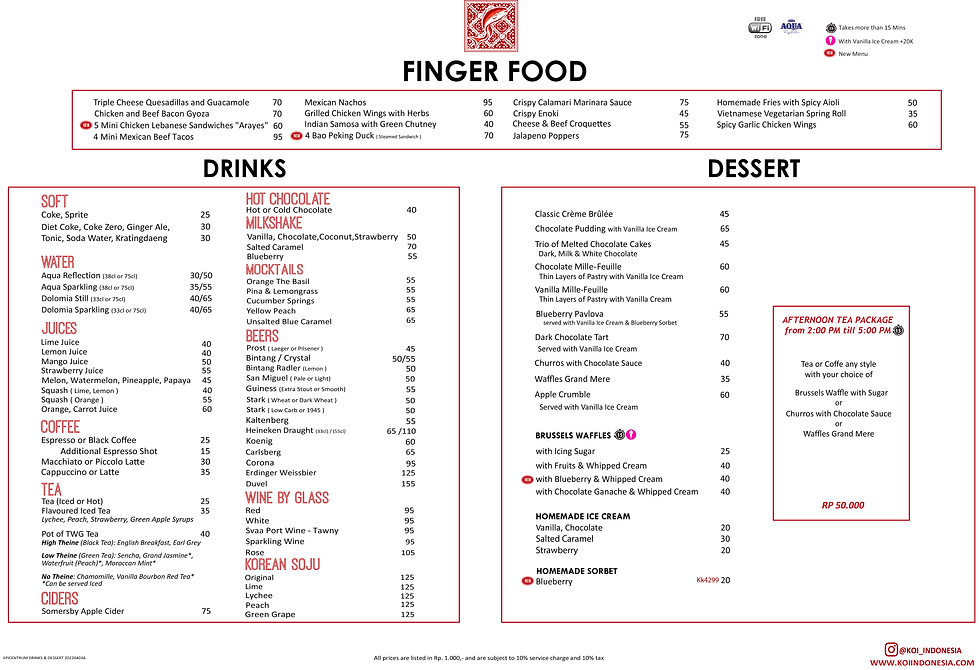 KOI Epicentrum's Menu