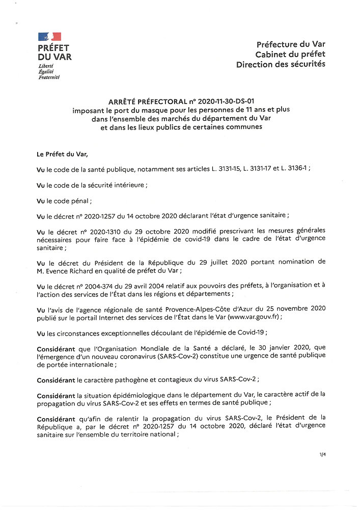 ARRÊTE PREFECTORAL N°2020-11-30-DS-01