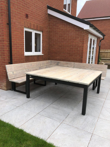 Off-The-Shelf Square Prosecco Patio Table & Corner Bench | TheTableGuy