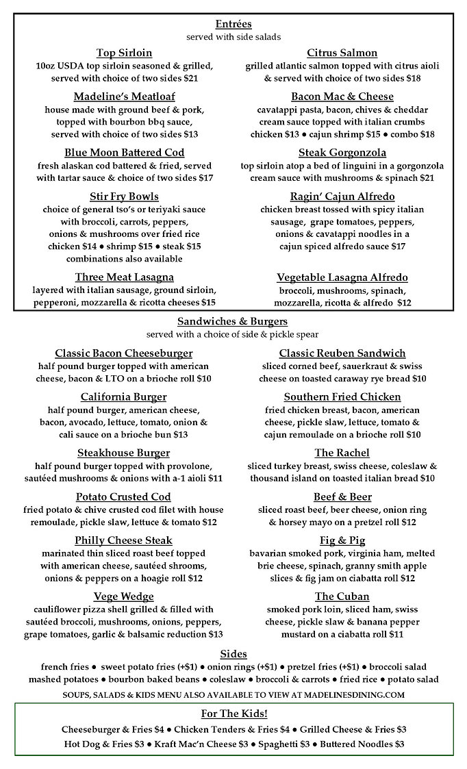 MENUS | Madeline's