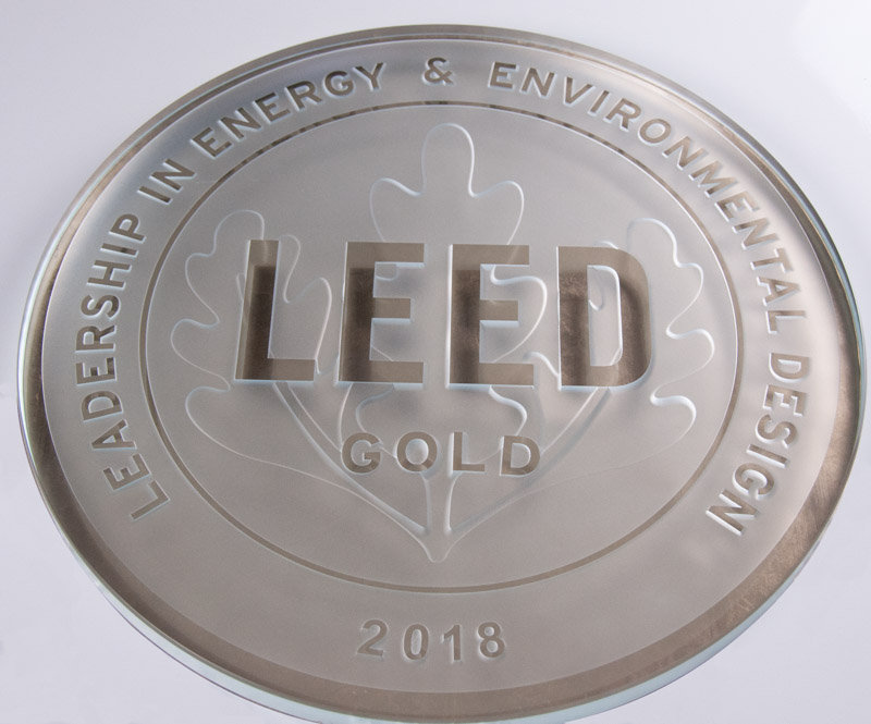 Genuine GOLD leaf backed LEED Glass Plaque | signofgreen