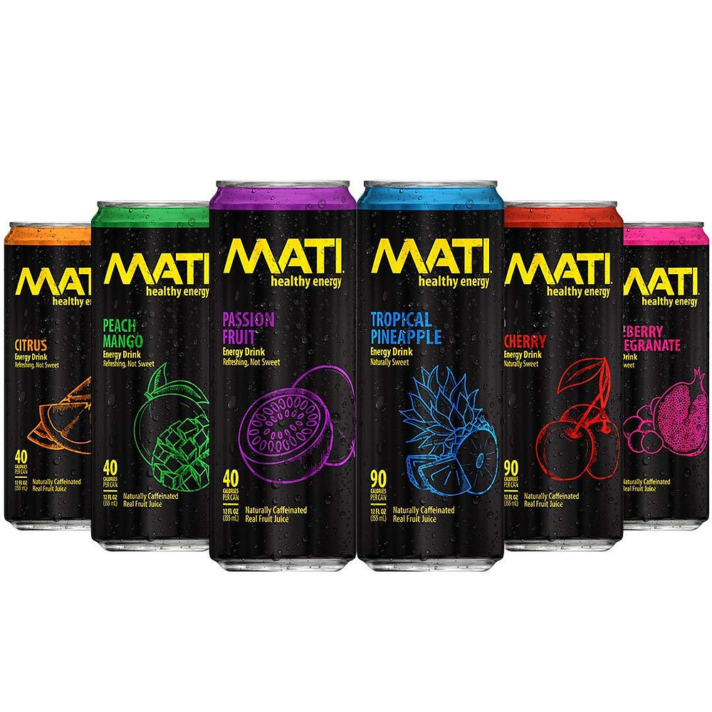 MATI Natural Healthy Energy Drink, 12 Ounce Each (Variety Pack Of 6 Ca