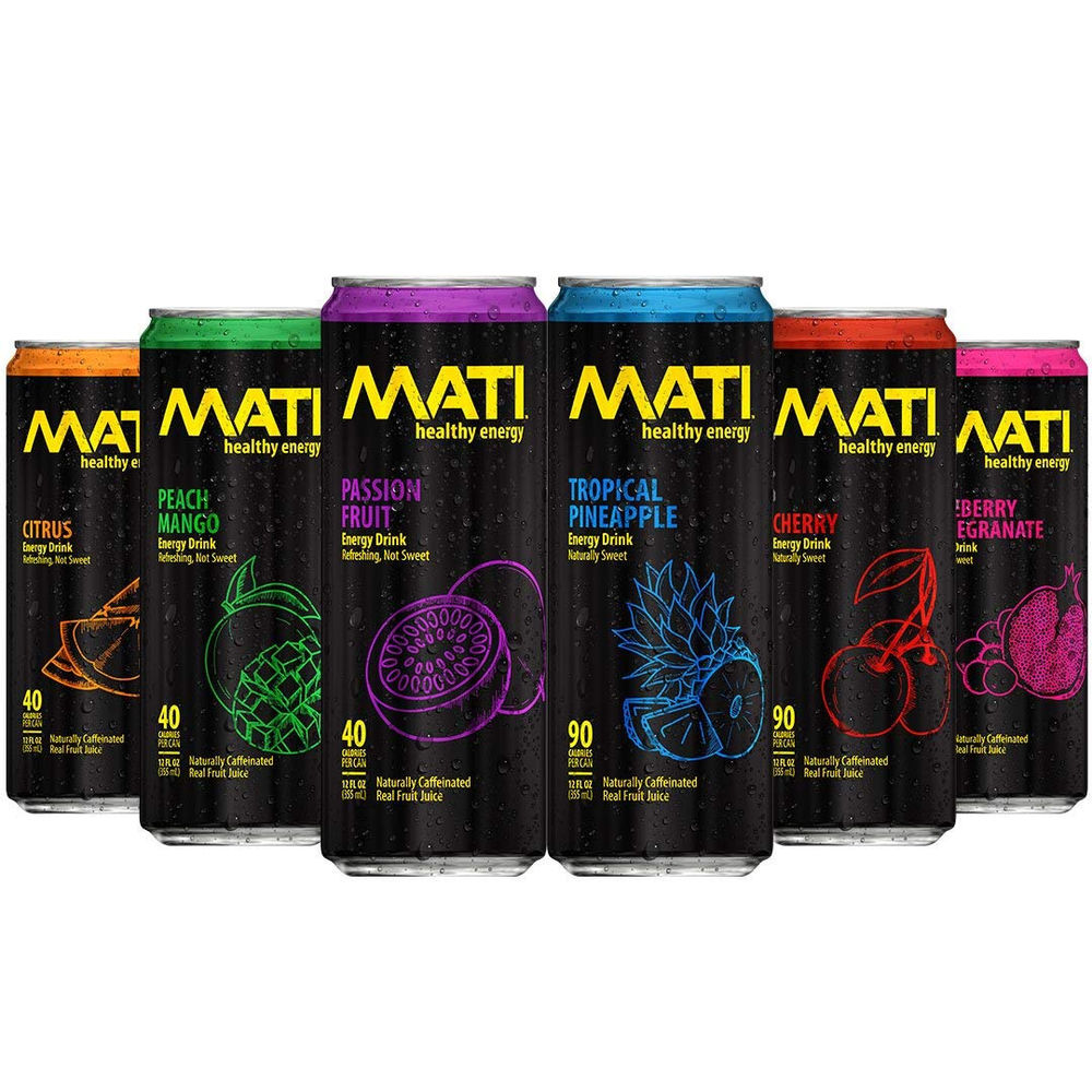 MATI Natural Healthy Energy Drink, 12 Ounce Each (Variety Pack Of 6 Ca