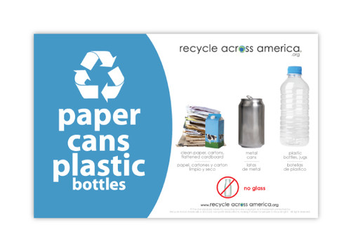 Paper/Cans/Plastic (No Glass) (Bilingual)- Standardized Recycling Label ...