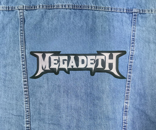 MEGADETH - WHITE SHAPED LOGO EMBROIDERED BACK PATCH | black-wings