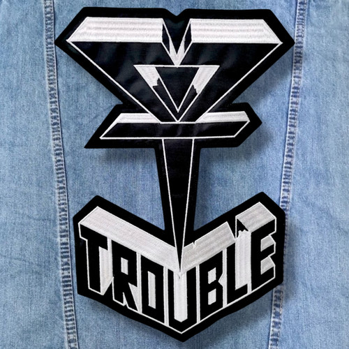 TROUBLE - Logo + Symbol EMBROIDERED BACK PATCH | black-wings