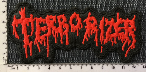 TERRORIZER - Shaped Logo ( white - red) EMBROIDERED PATCH | black-wings