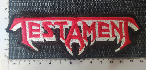 TESTAMENT - Shaped Logo ( red - grey) EMBROIDERED PATCH | black-wings