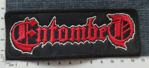 ENTOMBED - Logo white/Red (not shaped) EMBROIDERED PATCH | black-wings