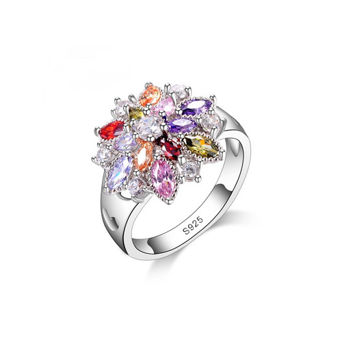 Sterling Silver Crystal Cluster Flower Ring | watkins-1