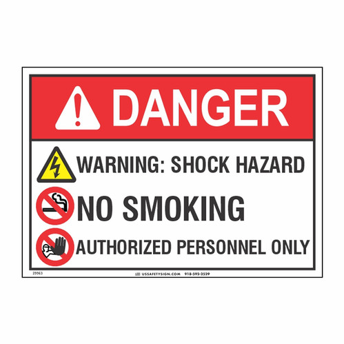 DANGER WARNING SHOCK HAZARD, NO SMOKING, AUTHORIZED PERSONNEL ONLY W ...