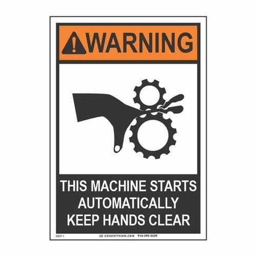 WARNING THIS MACHINE STARTS AUTOMATICALLY KEEP HANDS CLEAR W/ PICTO ...