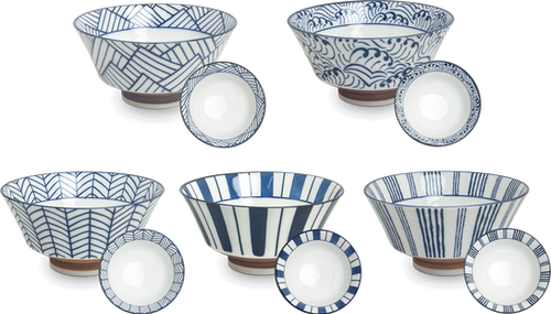 Blue Mix Pattern Set of Five Bowls | NeutraKitchen