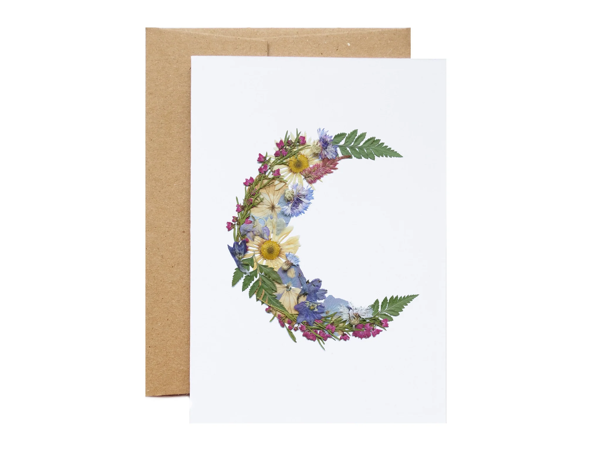Crescent Moon Pressed Flower Design Card | Seek + Bloom | Jennifer's of NS