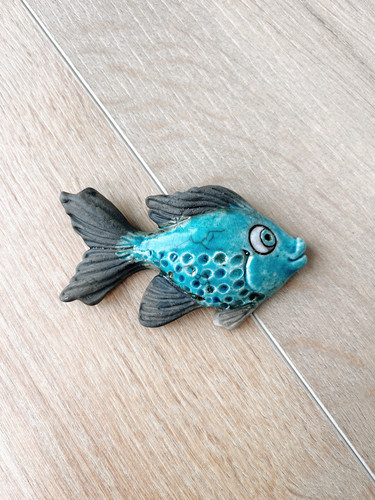 Raku-Fired "Small Fish" Teal | Fish by Fire | Jennifer's of NS