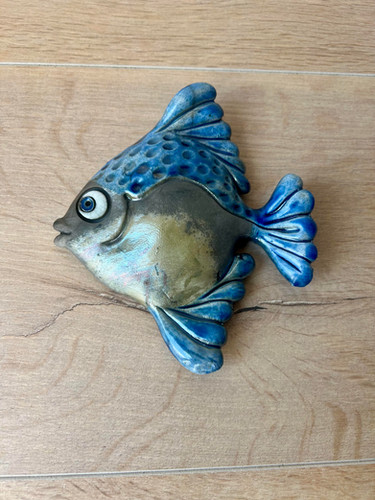 Raku-Fired "Med Fish" Blue | Fish by Fire | Jennifer's of NS