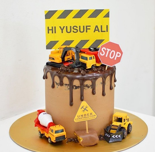 Brown Drip Construction Cake | Wonders Bakery