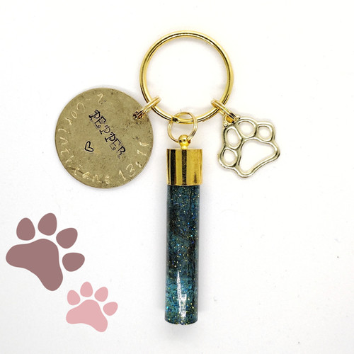 Custom Resin Cylinder Keychain w/ Pet Hair or Cremains | Moon + Mountain