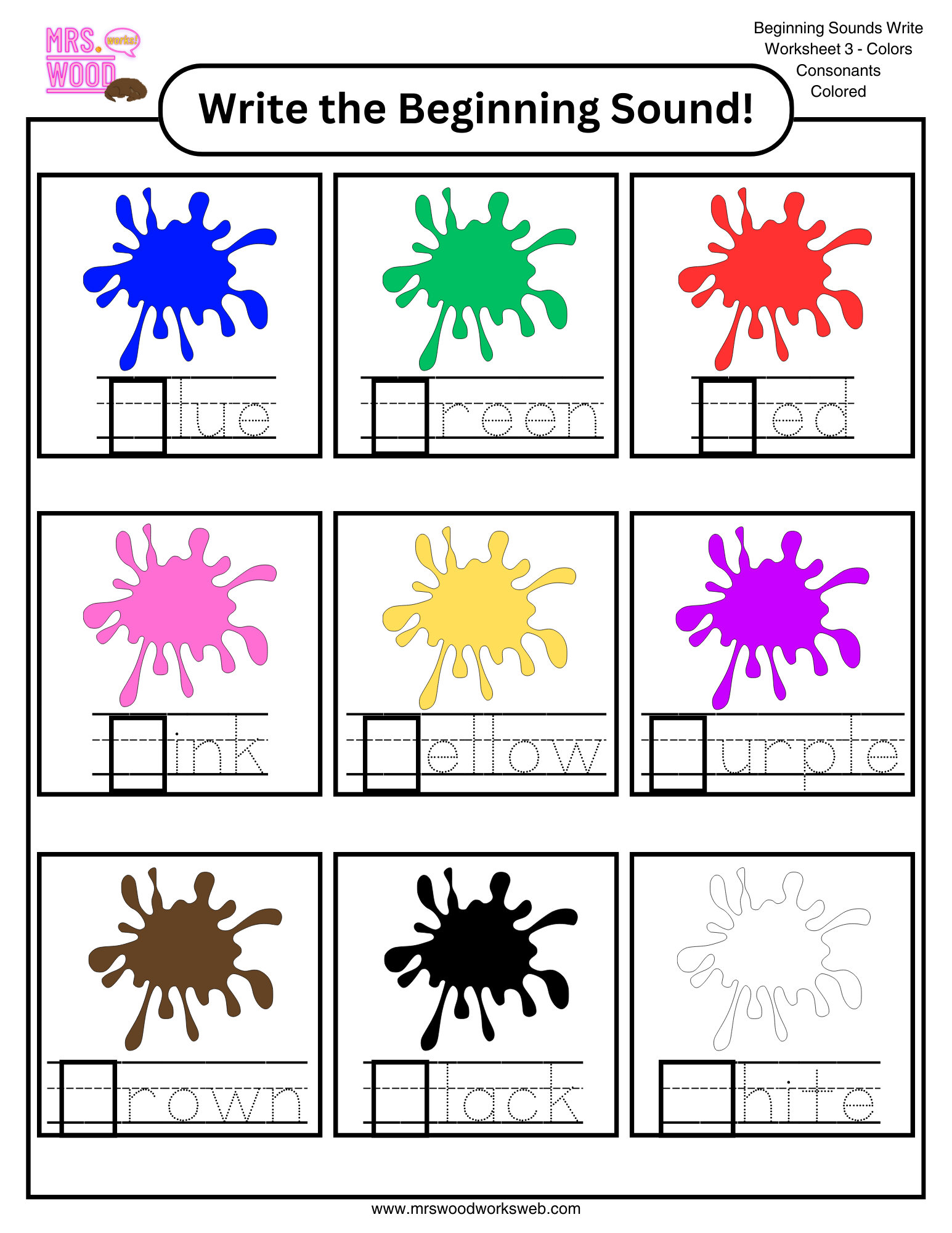 Kindergarten Beginning Sound Consonant Write Free Worksheets | MrsWoodWorks