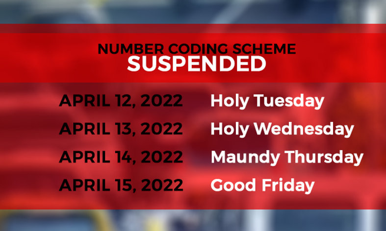 Number coding, suspendido mula Holy Tuesday hanggang Good Friday — MMDA